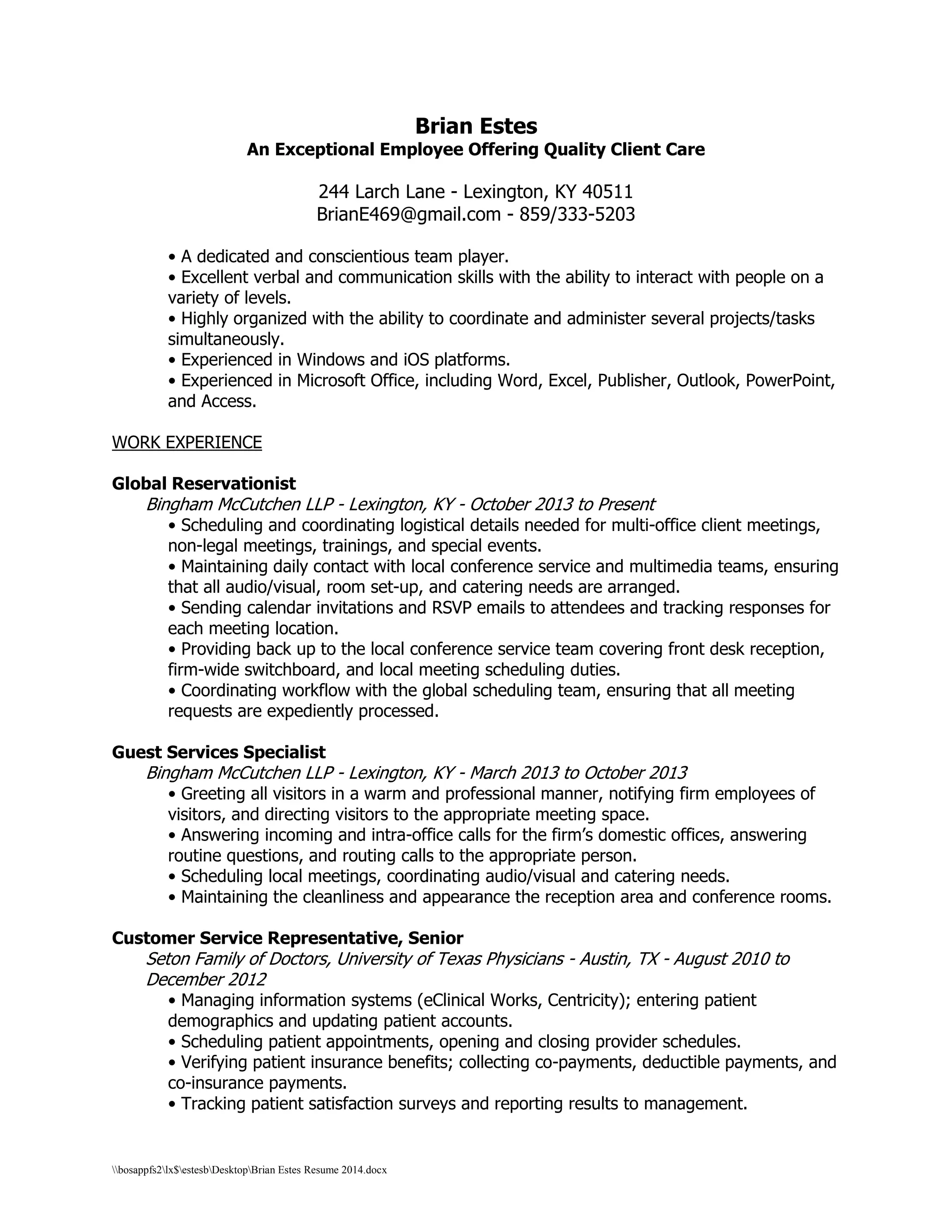 Brian Estes Resume 2014 | DOCX