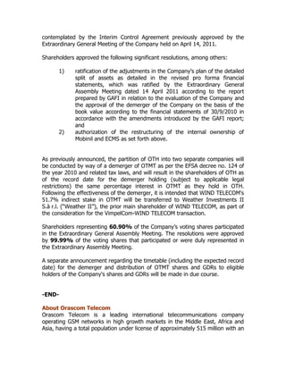 orascom telecom release | PDF