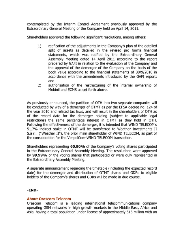 orascom telecom release | PDF | Mergers and Acquisitions | Business ...