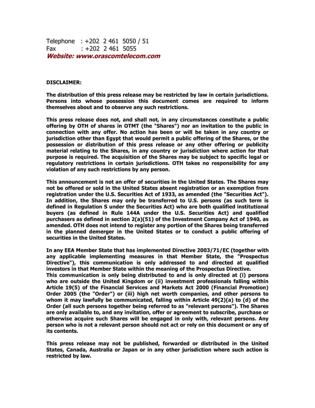 orascom telecom release | PDF | Mergers and Acquisitions | Business ...