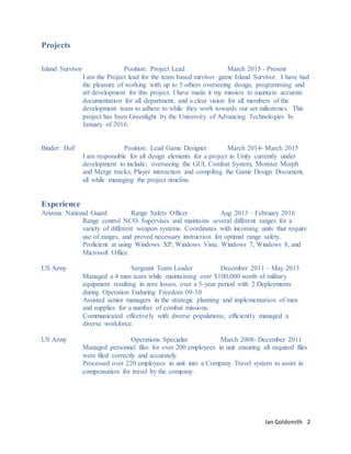 Ian Goldsmith (Game Design resume) | PDF