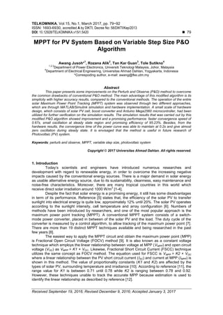 MPPT for PV System Based on Variable Step Size P&O Algorithm | PDF