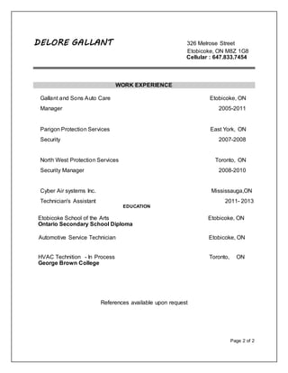 Delore Gallant Updated Resume oct 2015 | DOCX