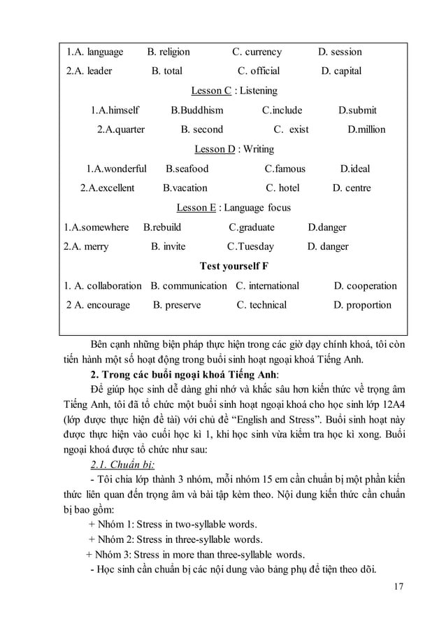 Đề tài: Phương pháp giúp học sinh sử dụng đúng trọng âm của từ Tiếng Anh | PDF