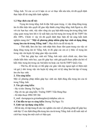 Đề tài: Phương pháp giúp học sinh sử dụng đúng trọng âm của từ Tiếng Anh | PDF