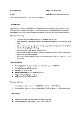 R Manasa Resume for software testing | PDF