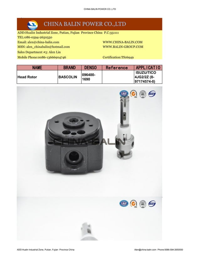 ISUZU/TICO Distributor Head 096400-1690 DENSO | PDF