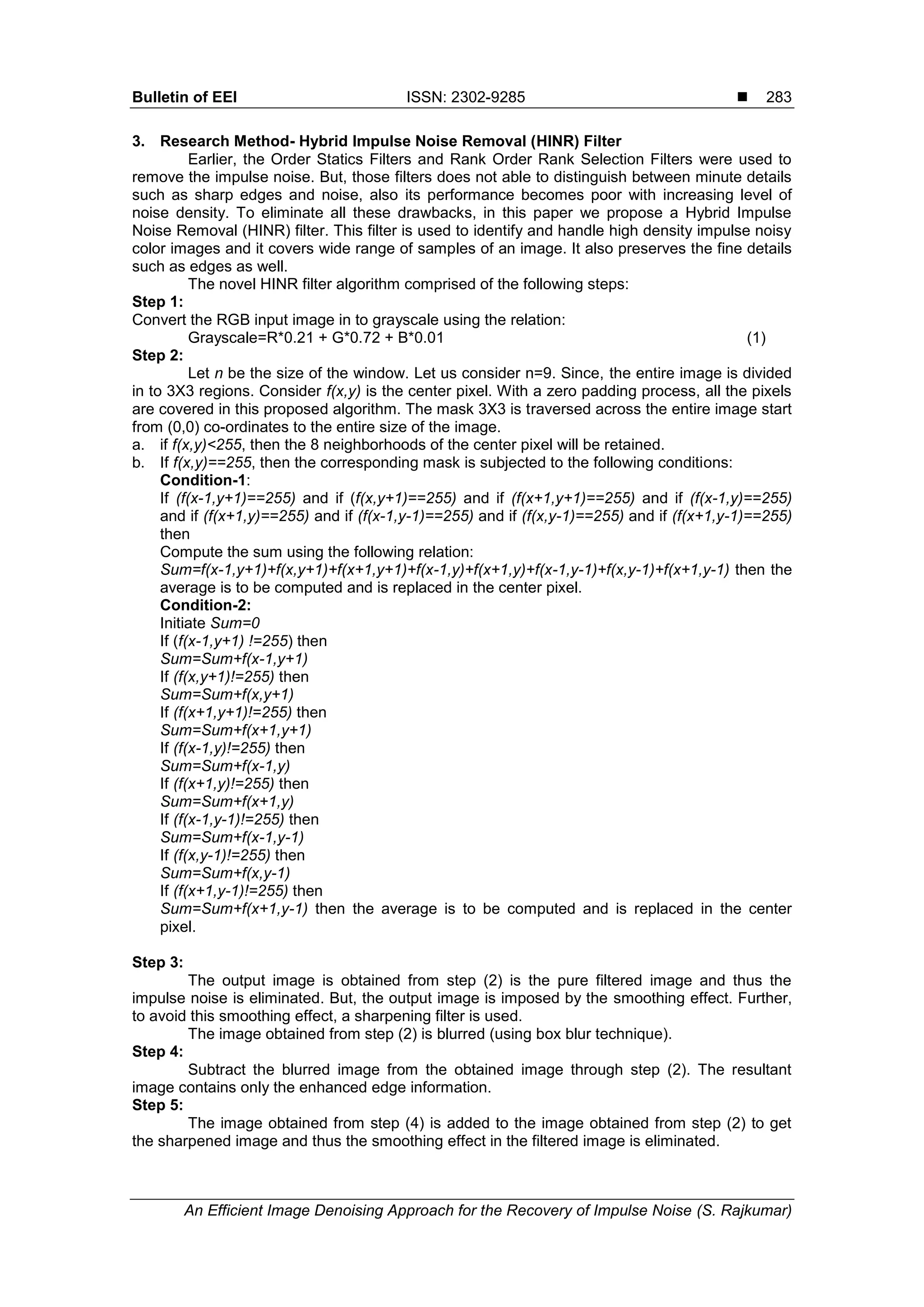An Efficient Image Denoising Approach for the Recovery of Impulse Noise | PDF