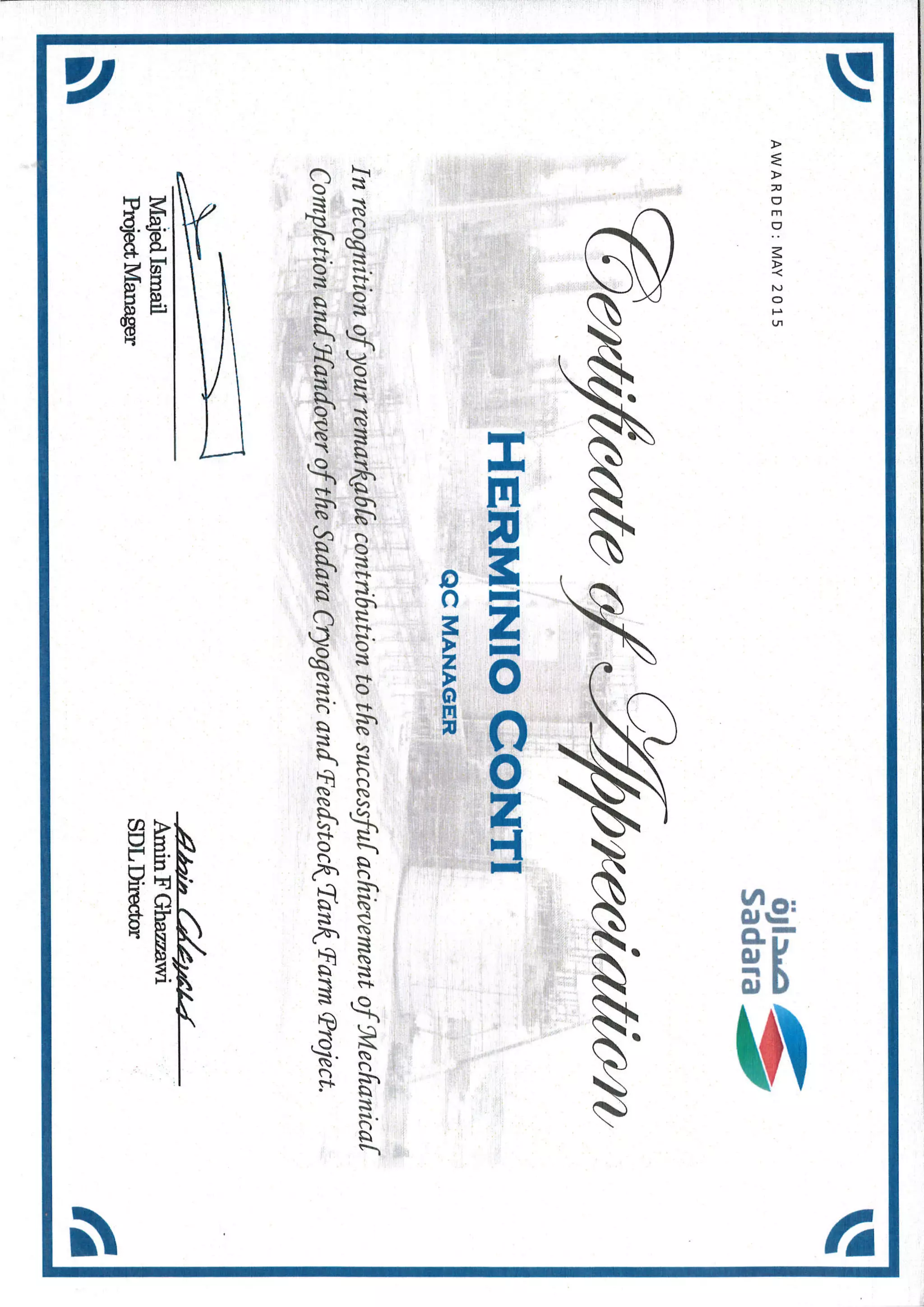 Sadara Certificate | PDF