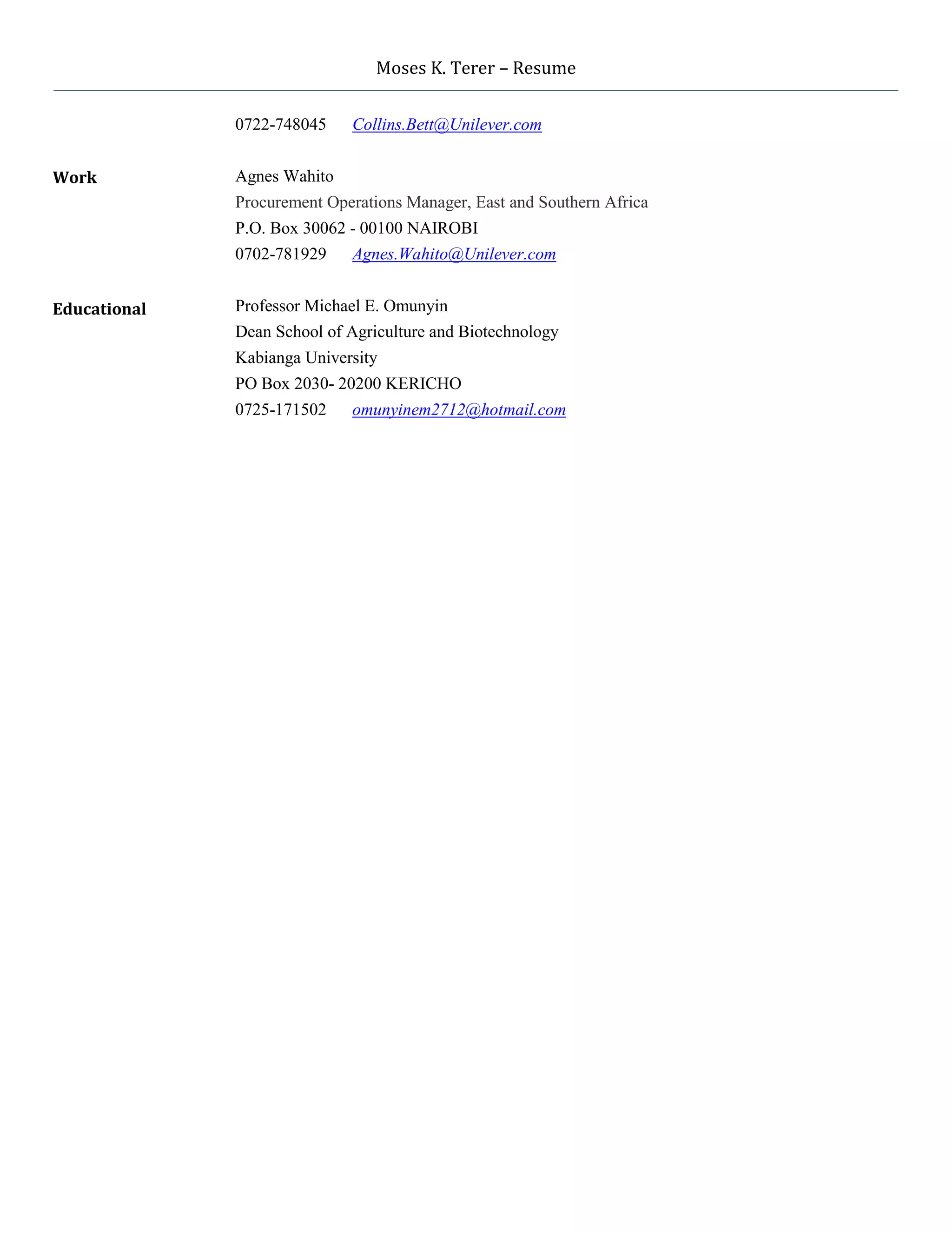 Moses-Terer-CV- November 2016 | PDF