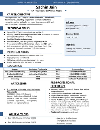 Sachin Jain CV | PDF | Business Accounting & Finance | Business