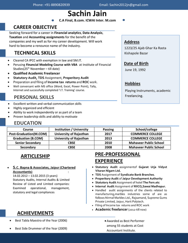 Sachin Jain CV | PDF | Business Accounting & Finance | Business