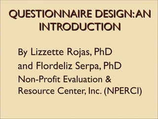 Introduction to Questionnaire design PPT | PPT