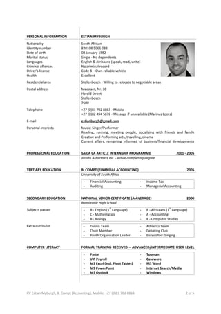 ESTIAN MYBURGH CV 2017 | PDF