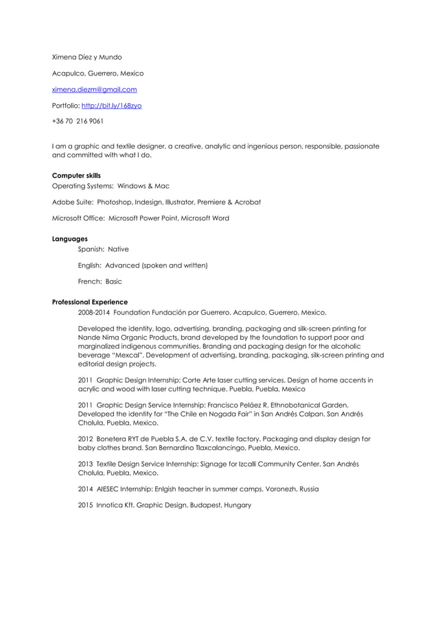 resume Ximena Díez y Mundo | PDF