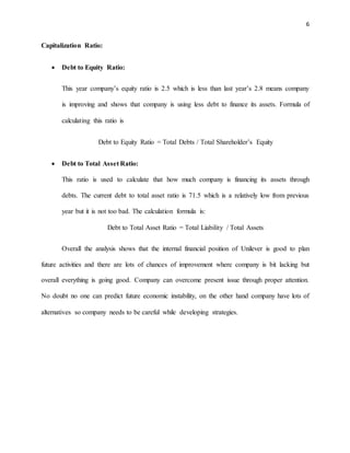 Ratio Analysis of Unilever | DOCX