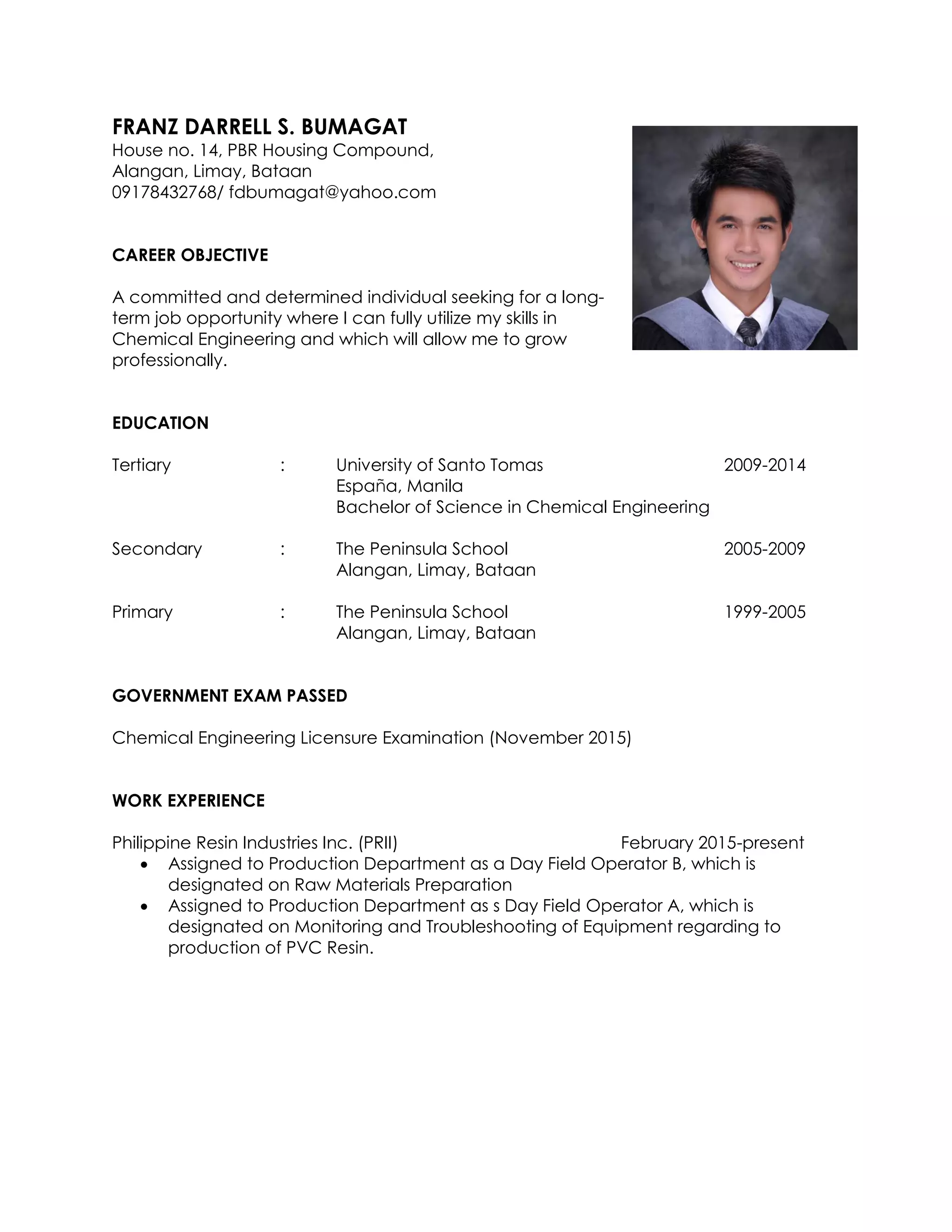 Franz Darrell Bumagat Resume work | PDF