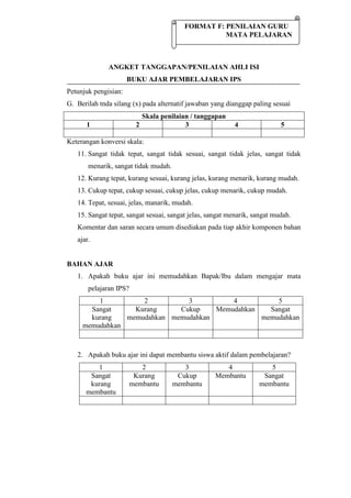 Contoh Angket Pengembangan Bahan Ajar | PDF
