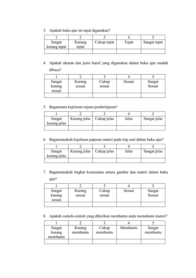 Contoh Angket Pengembangan Bahan Ajar | PDF