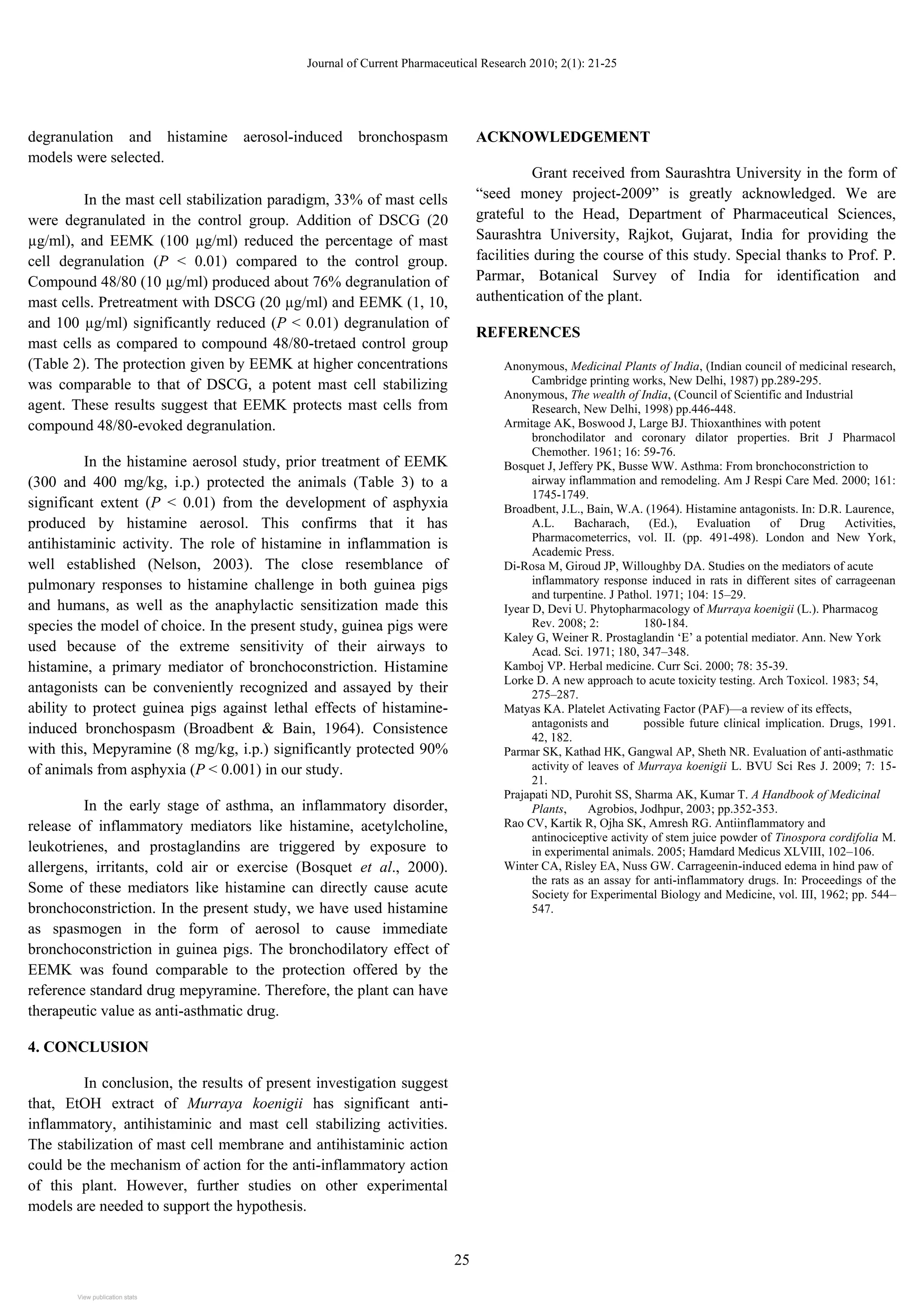 Mast cell membrane stabilization and anti-histaminic actions possible ...