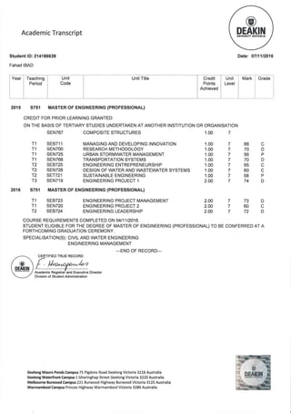 Deakin transcip | PDF