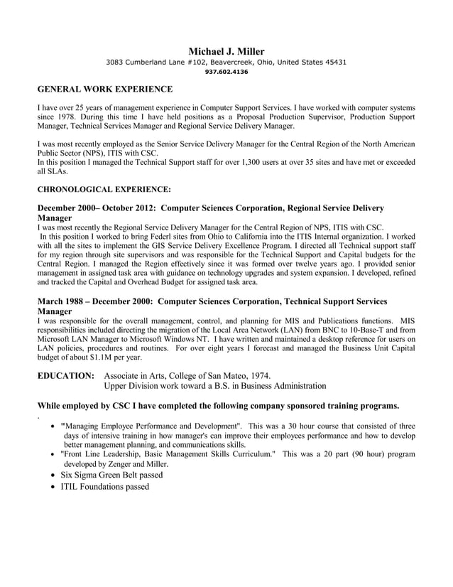 Miller, Michael - Resume 1_2015 | DOC | IT and Internet Support | Internet