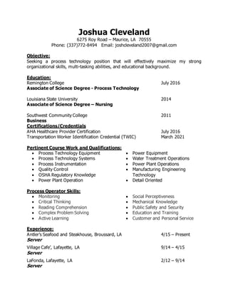 Joshua Cleveland - revised resume | DOCX