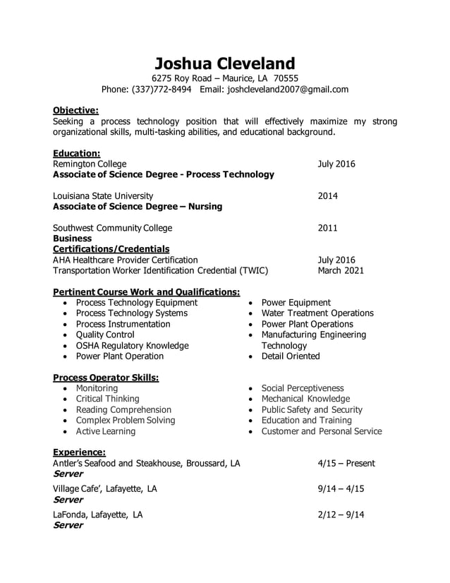 Joshua Cleveland - revised resume | DOCX