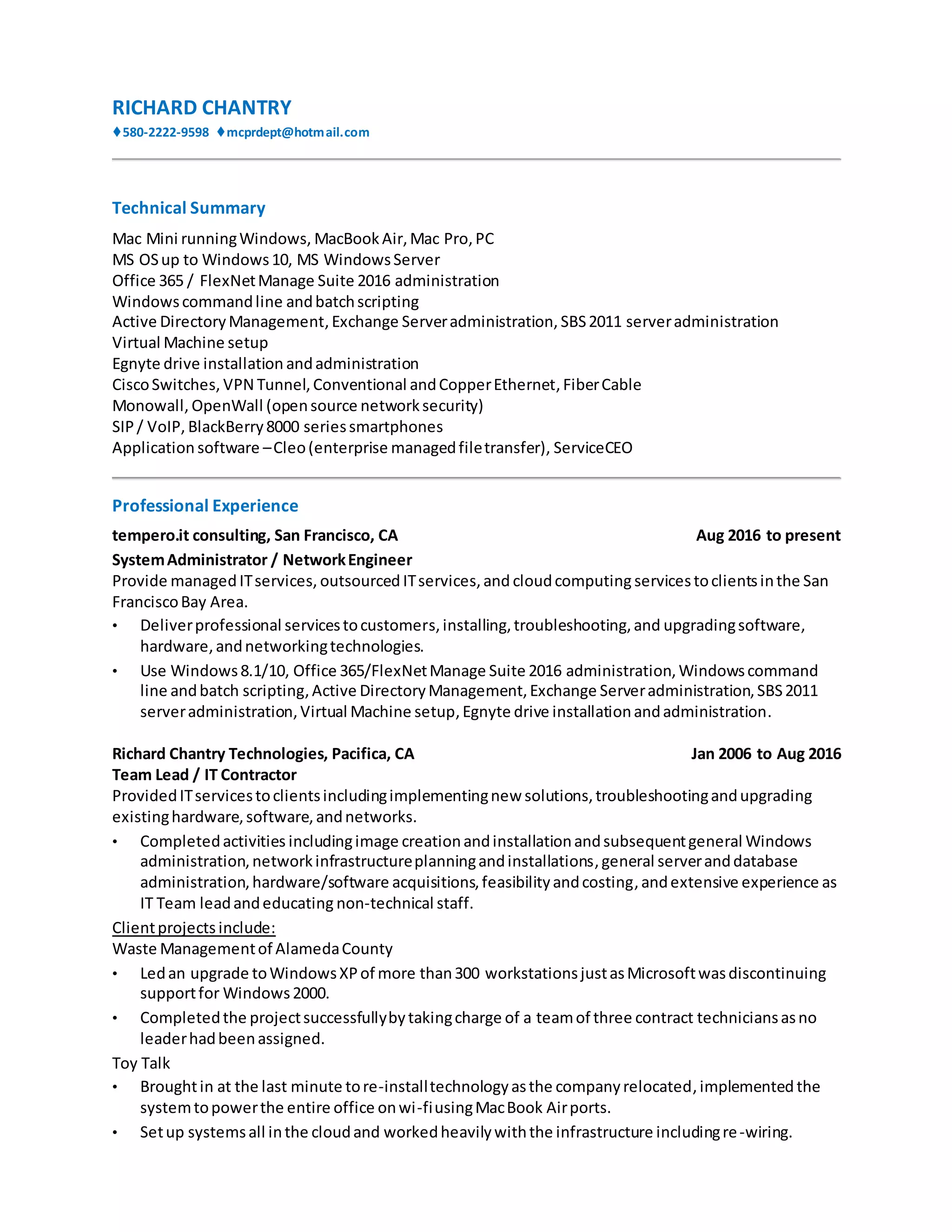 Chantry%2c Rich - Resume (CI) | PDF