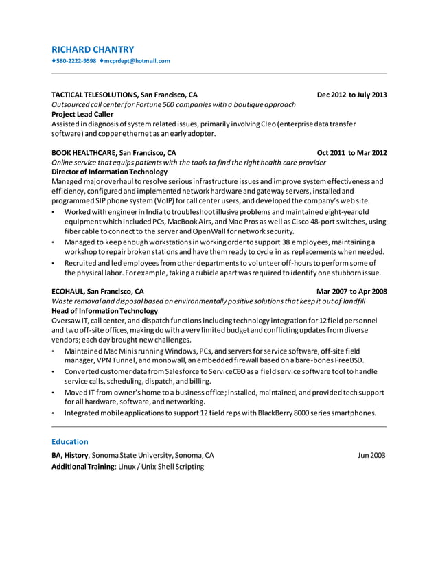 Chantry%2c Rich - Resume (CI) | PDF