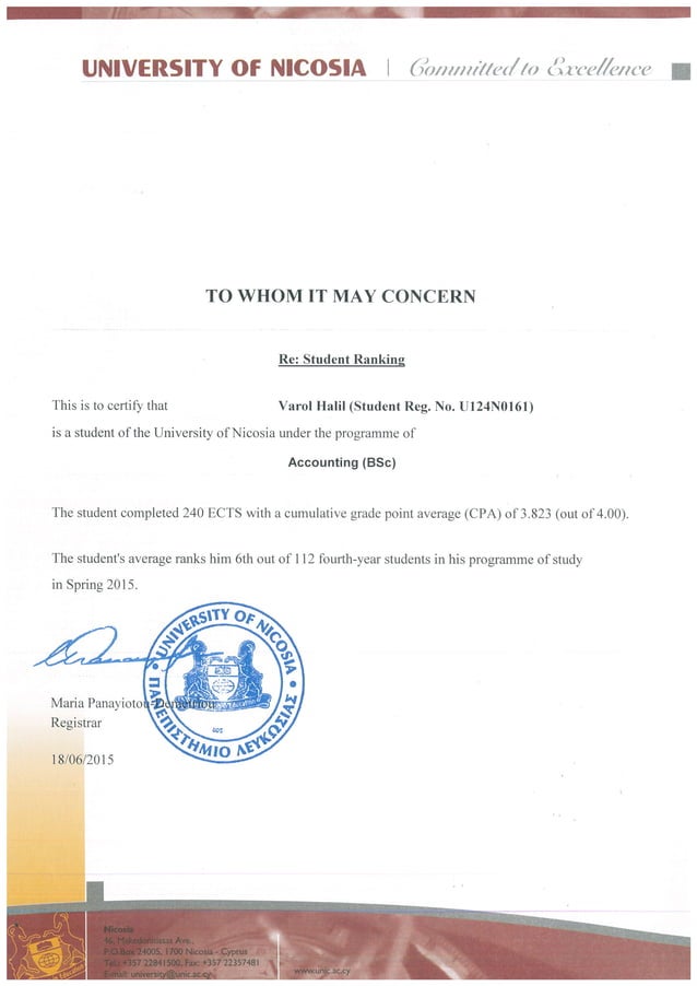Official Graduation Ranking Letter | PDF