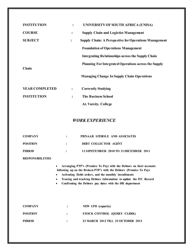 CURRICULUM VITAE of MSIBI SIFISO | DOCX | Logistics | Business