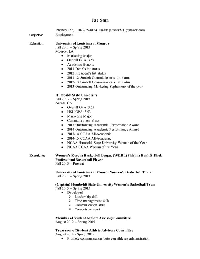 Jae Shin Resume | PDF