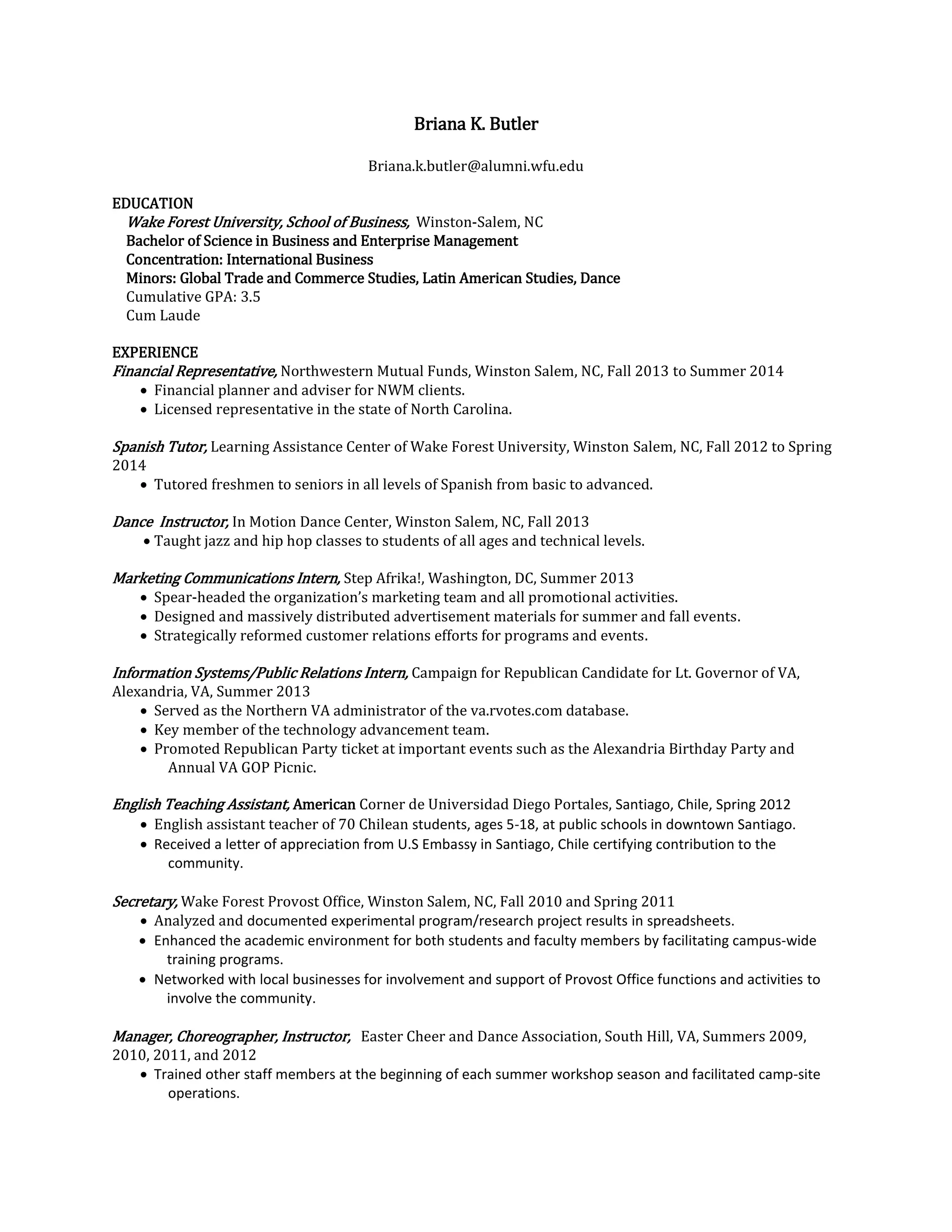 ButlerBusinessResumeSummer2016 | PDF