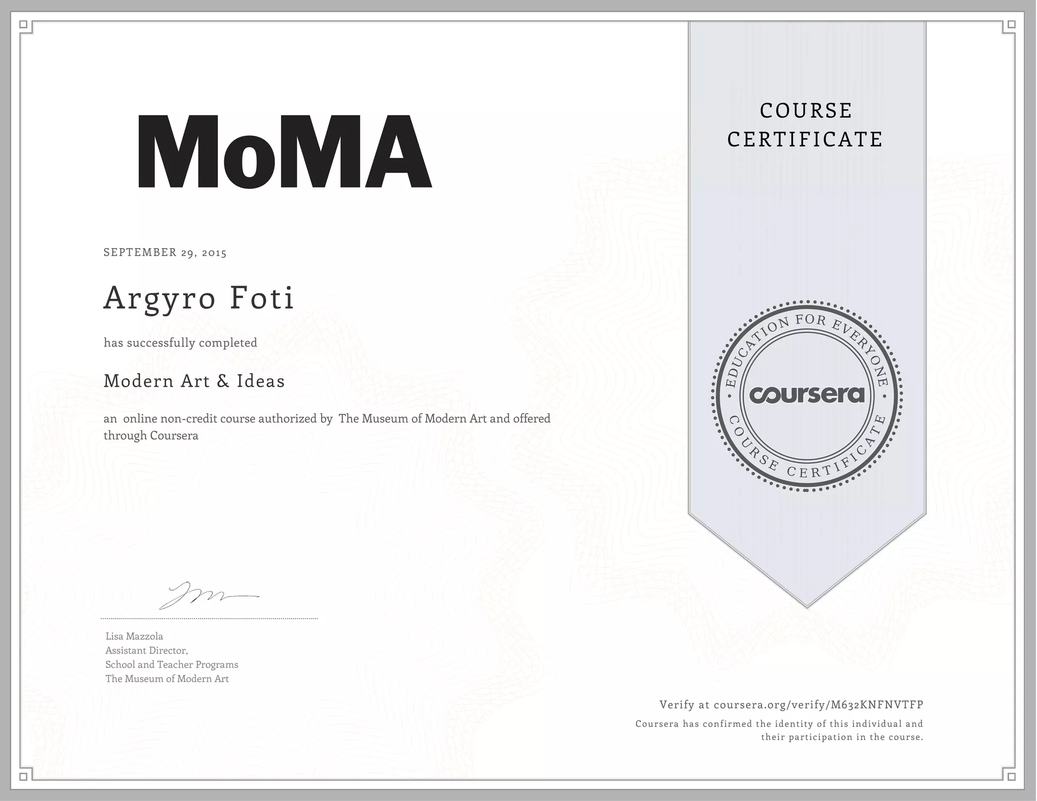 Coursera M632KNFNVTFP Modern Art and Ideas Certificate | PPT