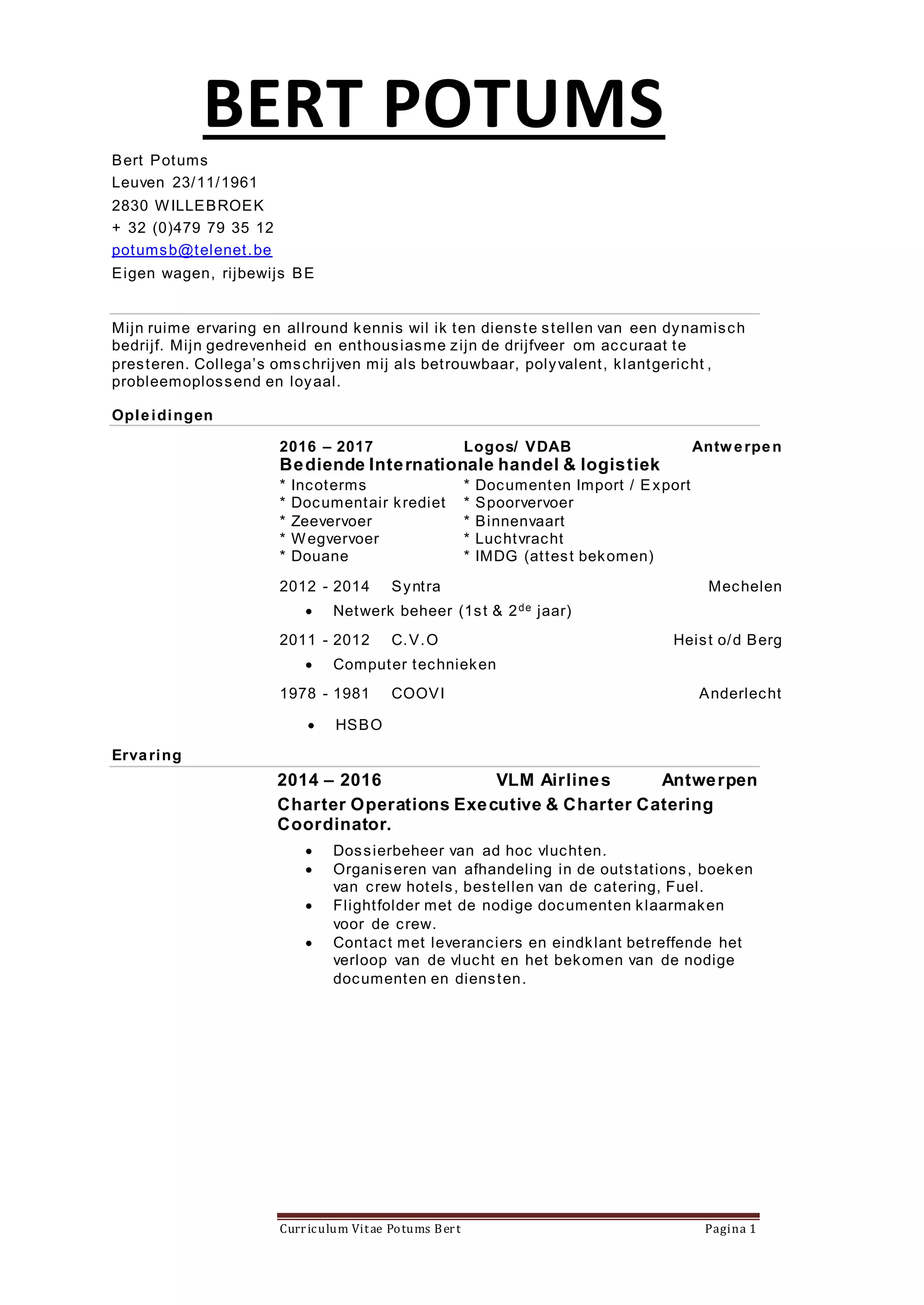 CV Bert Potums | PDF