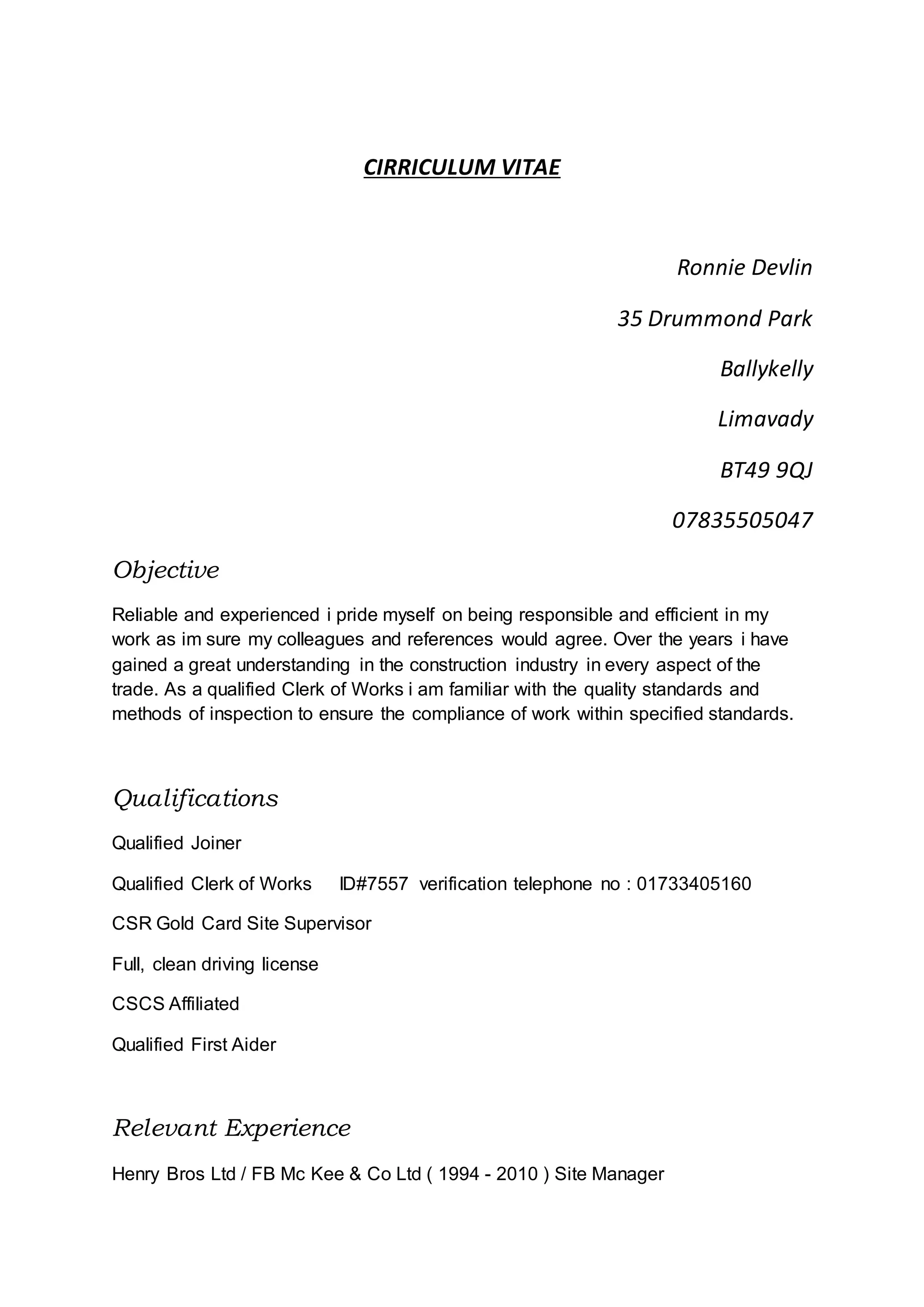 ronnies cv proper (2) | DOCX