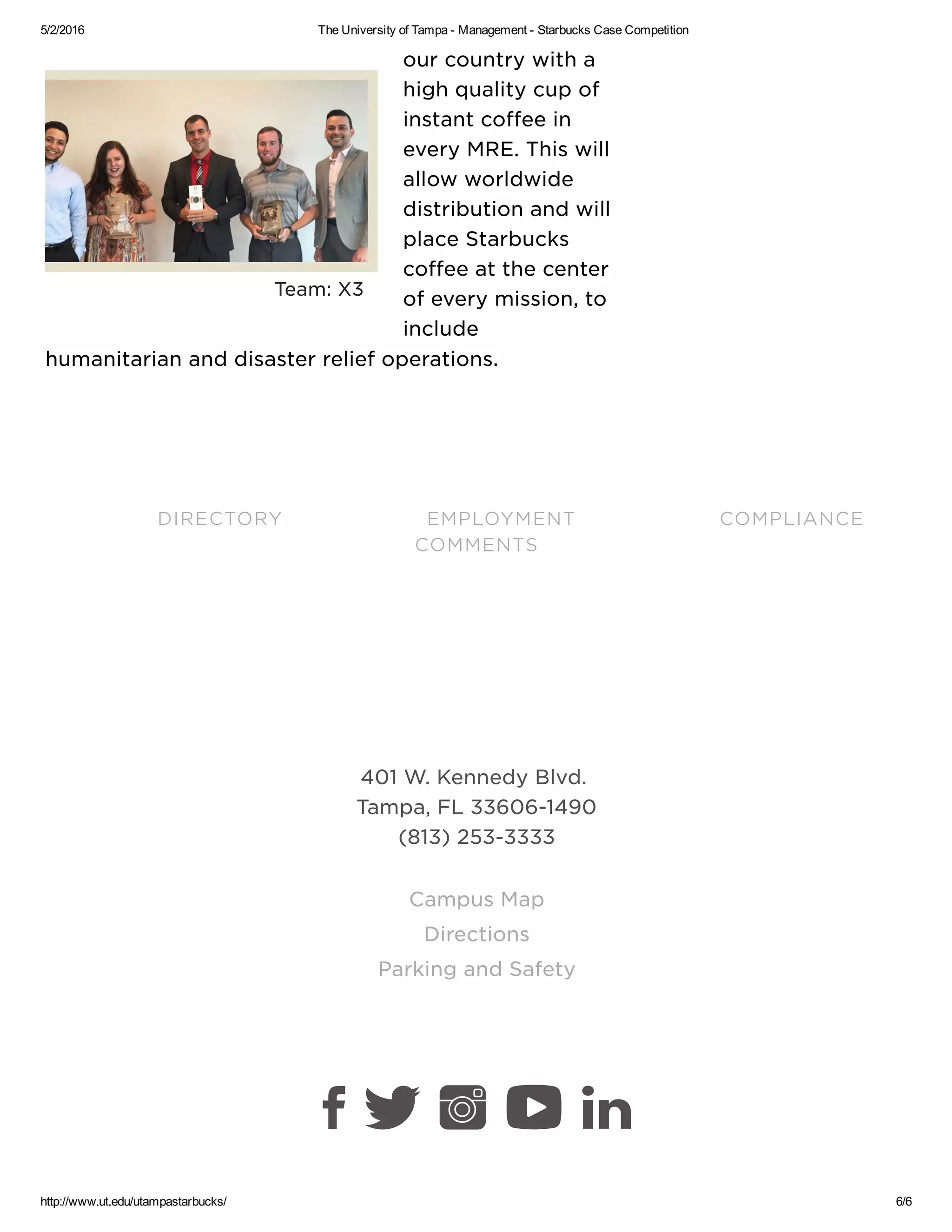 The University of Tampa - Management - Starbucks Case Competition | PDF