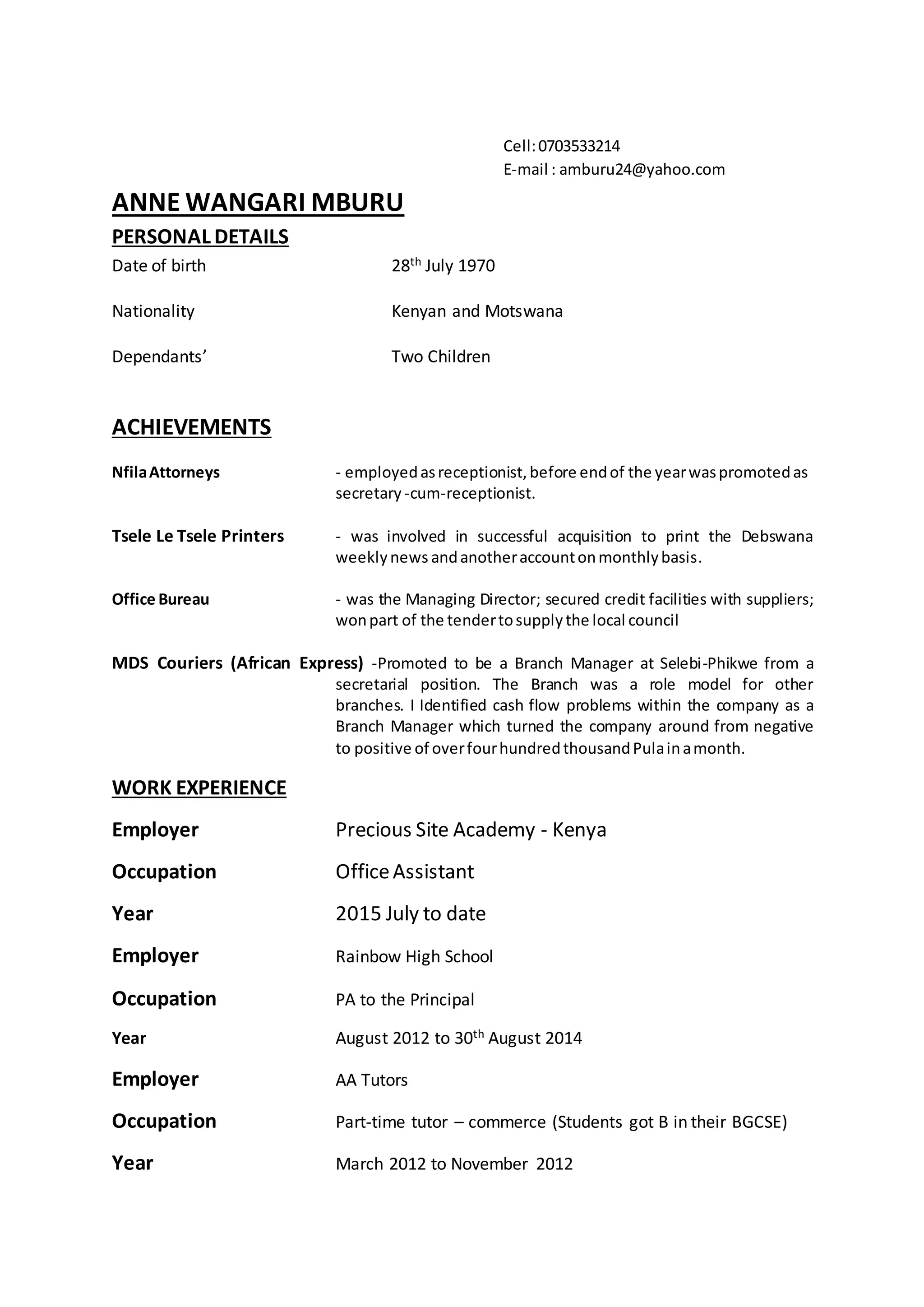 Anne curriculum vitae edited in October 2015 | DOCX