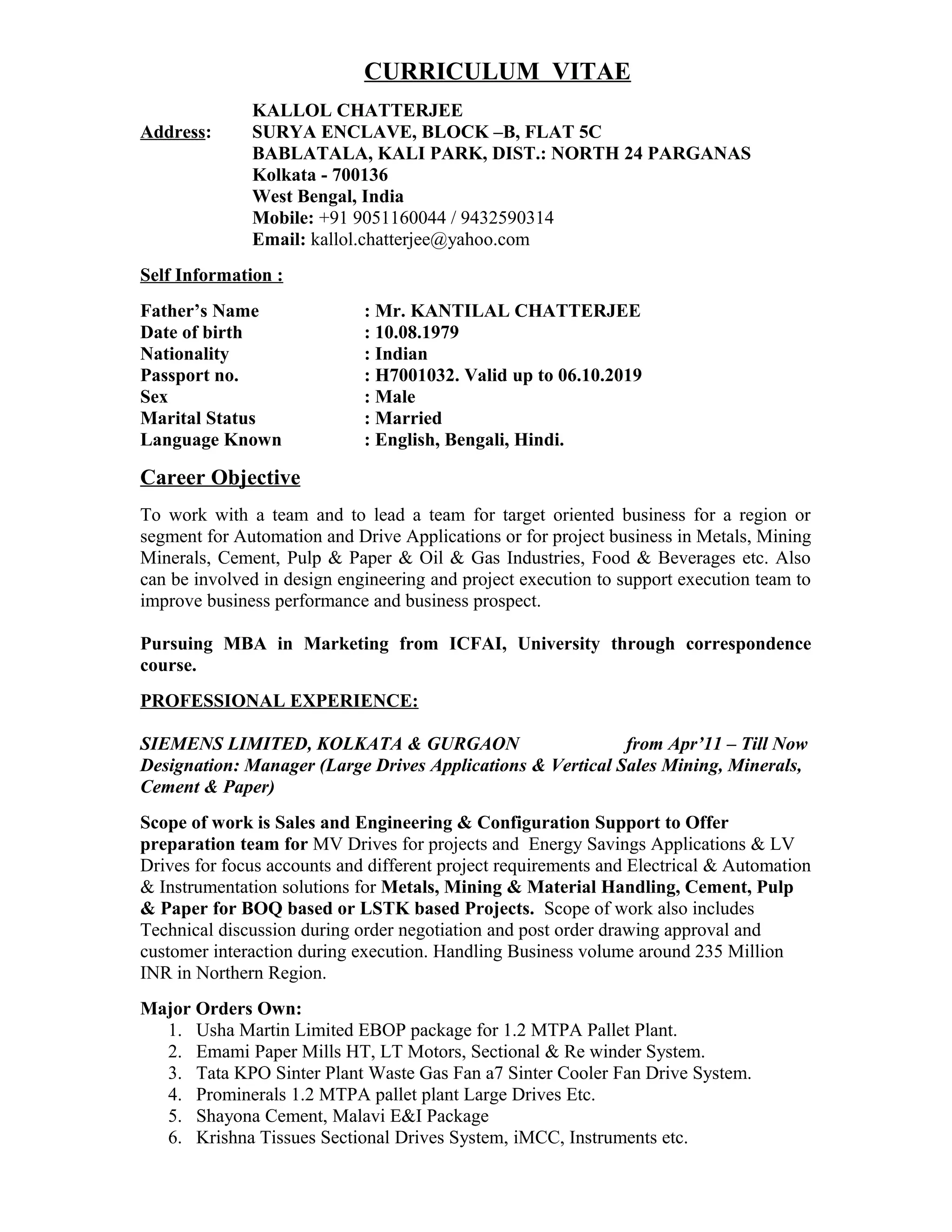 Resume Kallol Chatterjee | DOC