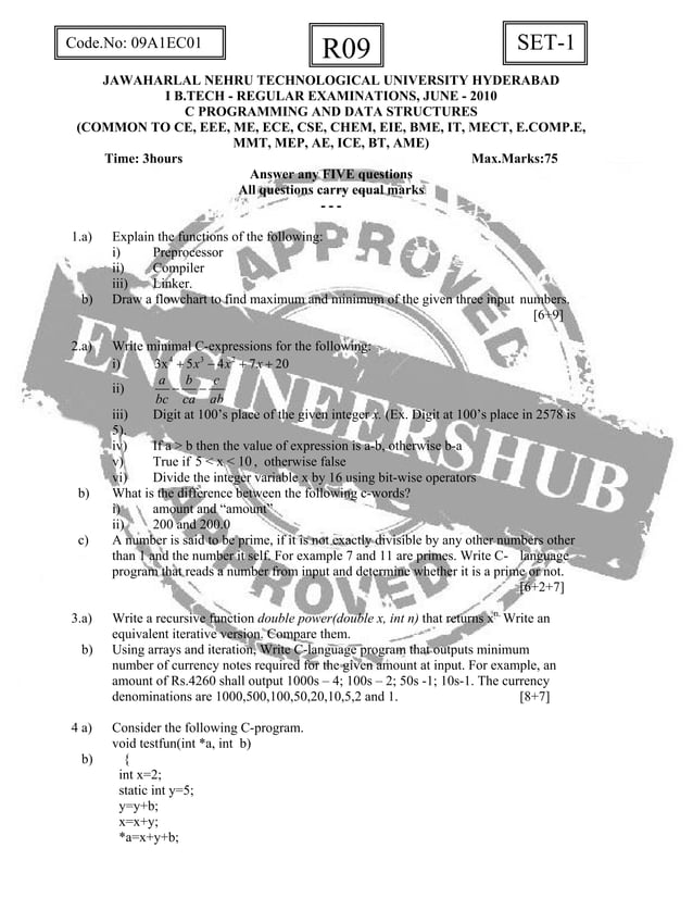 09 a1ec01 c programming and data structures | PDF