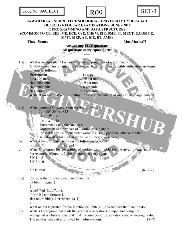 09 a1ec01 c programming and data structures | PDF
