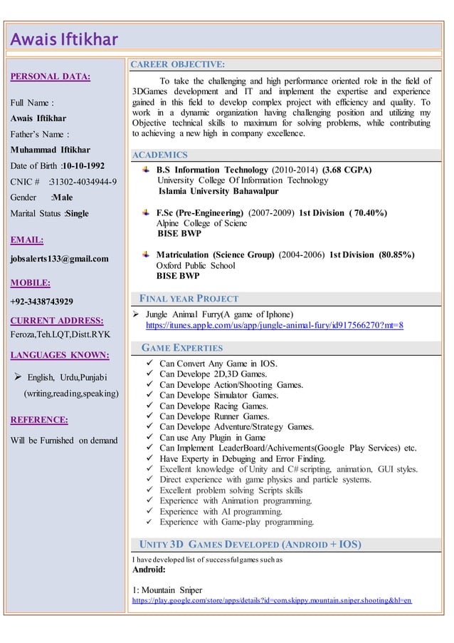 Awais Iftikhar CV | DOCX
