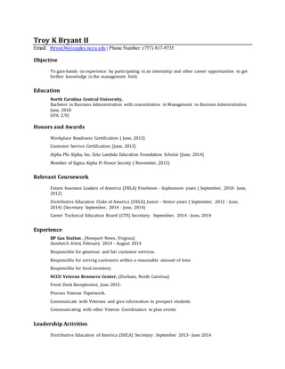 Troy K Bryant II Resume | PDF