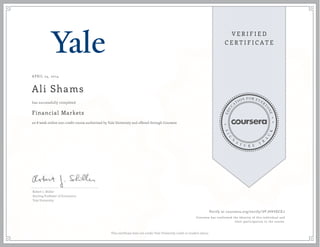 YALE Financial Market Certificate | PDF