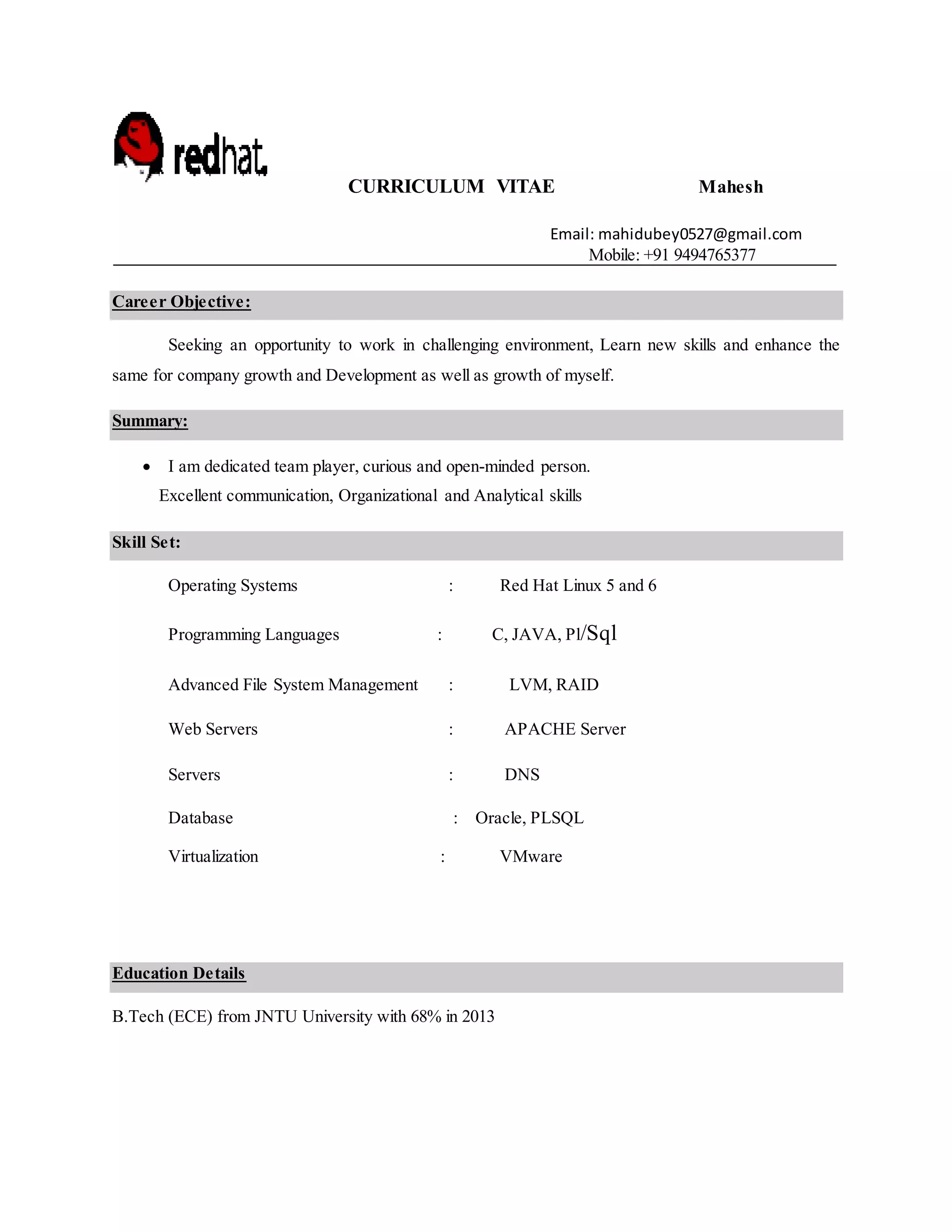 mahesh resume | DOCX