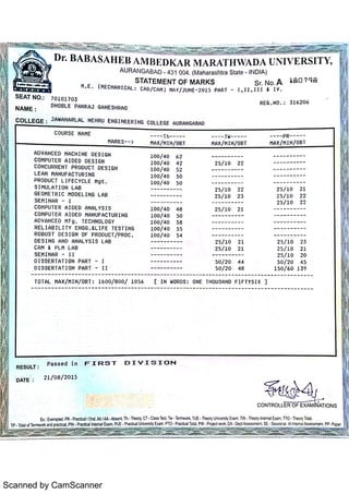 ME Final Mark sheet | PDF