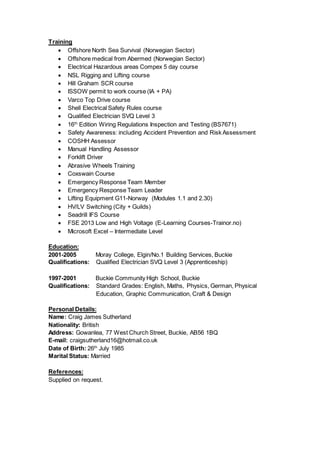 Craig Sutherland CV | DOCX