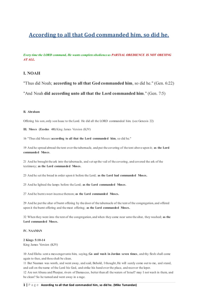 According to all that God commanded him | PDF