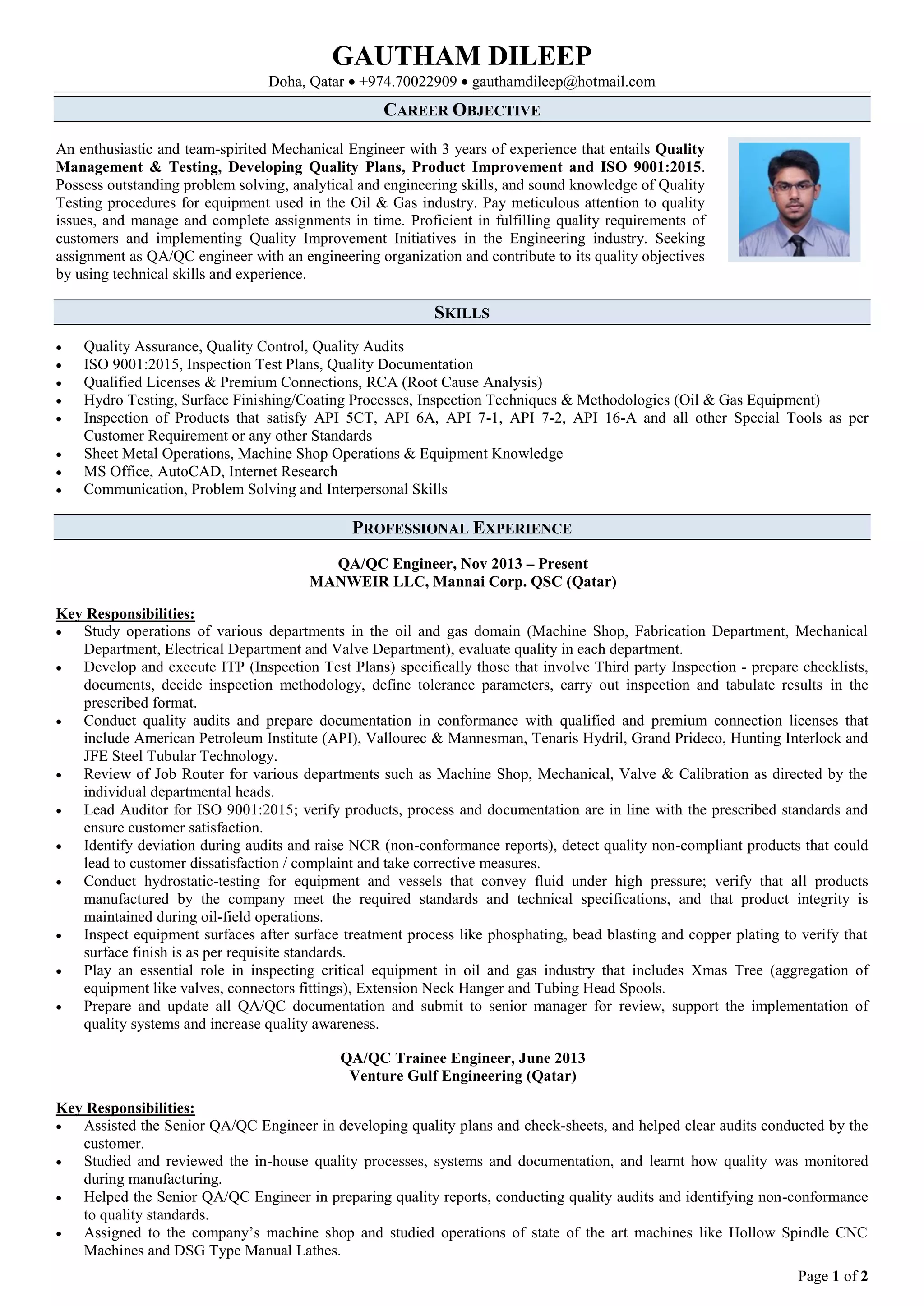 Gautham Dileep (Resume) | PDF